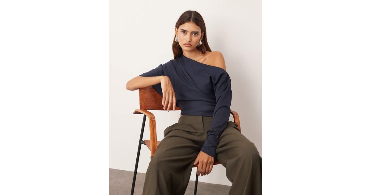 ARRANGE Off Shoulder Drape Top in Blue | Lyst UK