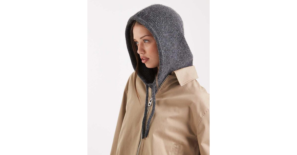 Vero Moda Ribbed Knitted Tie Front Balaclava in Grey | Lyst UK