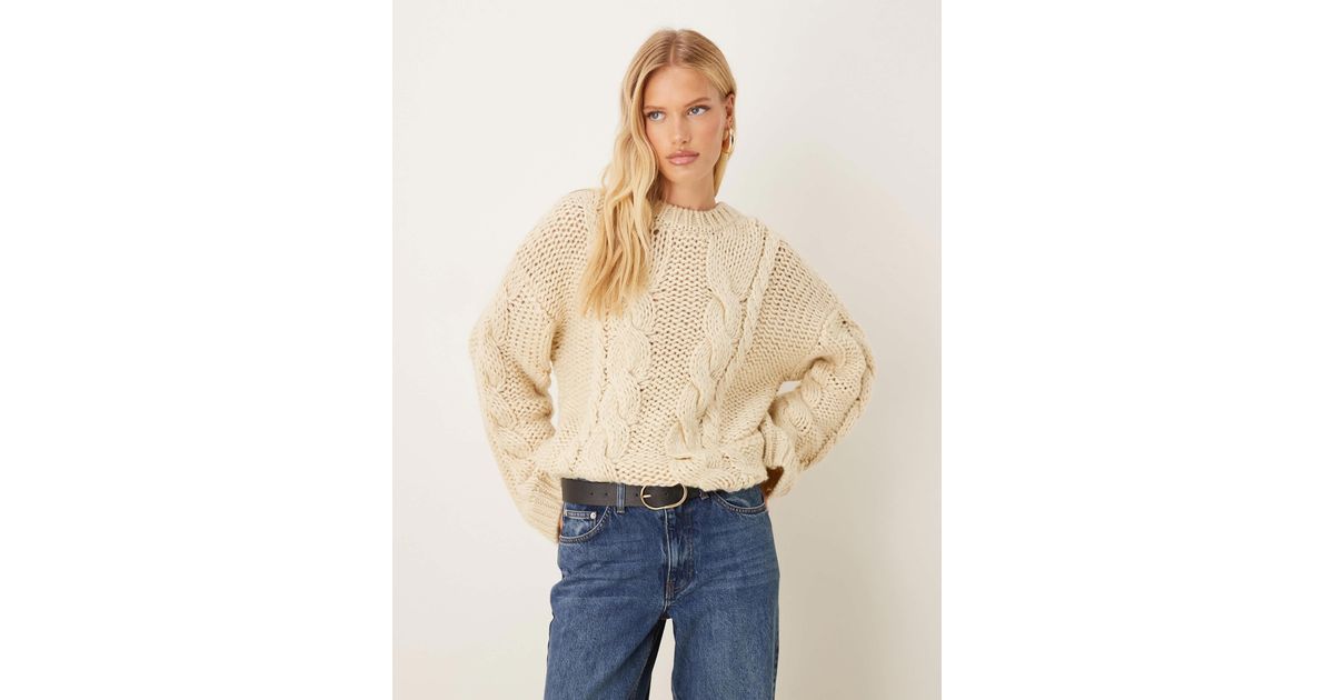 Gina Tricot Knitted Cable Sweater in Natural | Lyst