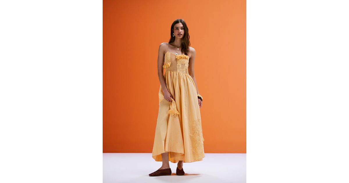 ASOS Cami Lace Patchwork Midi Dress in Orange | Lyst