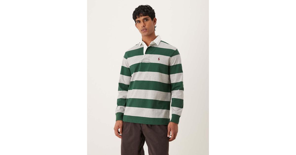 Polo Ralph Lauren Icon Logo Block Stripe Classic Rugby Polo Shirt in Green for Men | Lyst UK