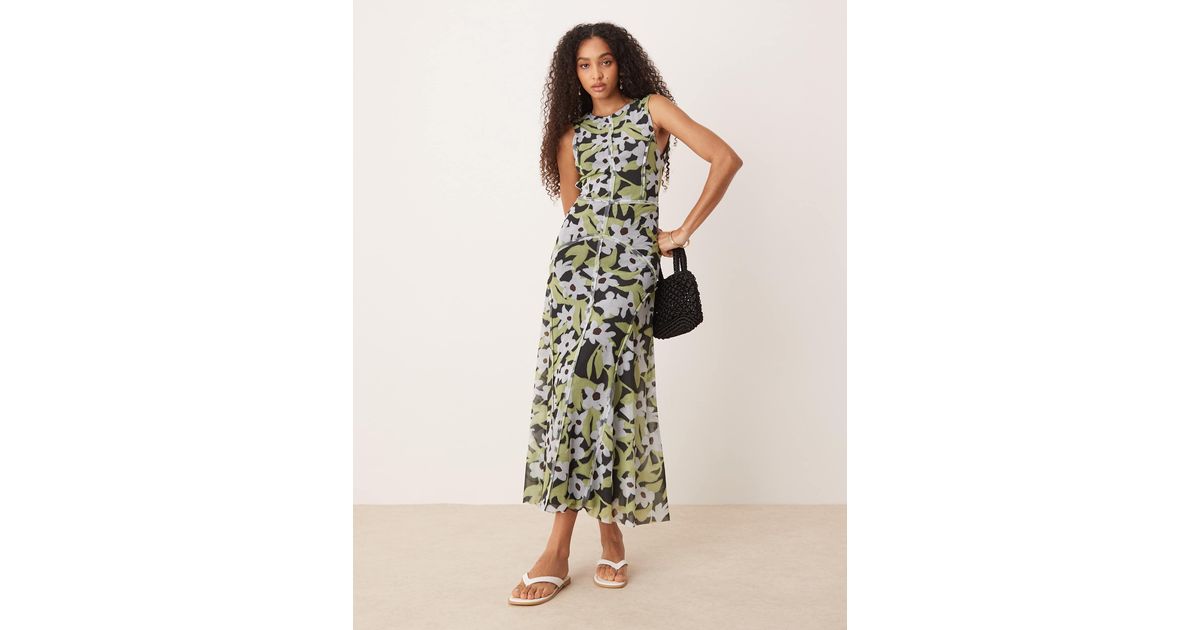 ASOS Mesh Exposed Seam Maxi Dress in Natural | Lyst