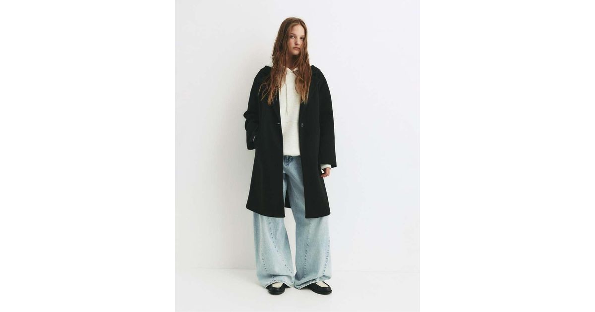 Pull&Bear Felt Texture Coat With Button in White | Lyst UK