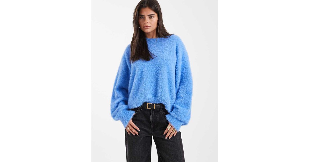Collusion Fluffy Knitted Jumper in Blue | Lyst UK