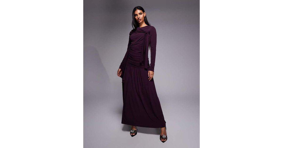 DASKA Ruched Tie Detail Maxi Dress in Purple | Lyst UK