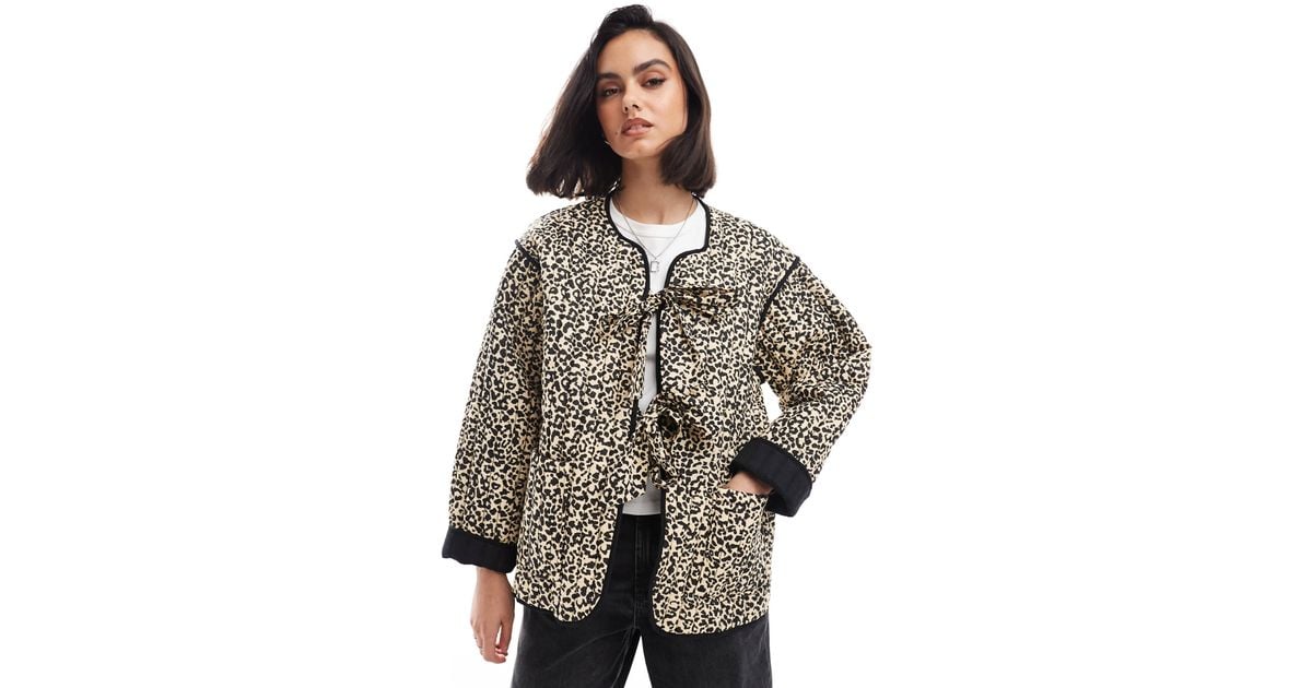 ASOS Quilted Leopard Print Jacket in Gray | Lyst