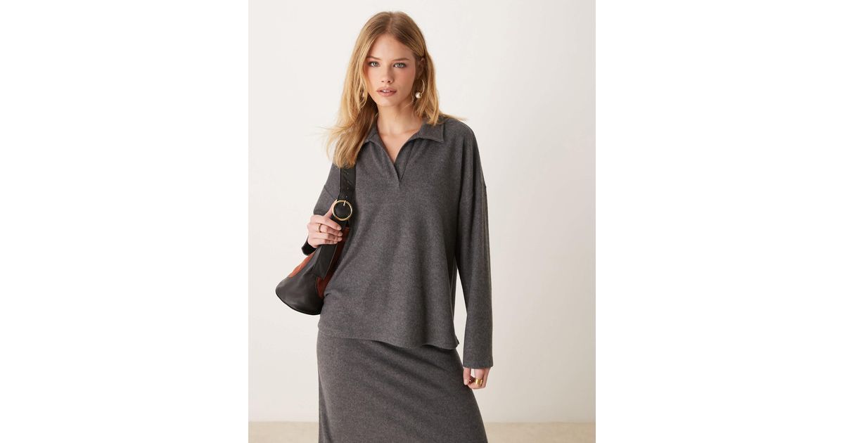 ASOS Open Collar Supersoft Oversized Top Co Ord in Gray | Lyst
