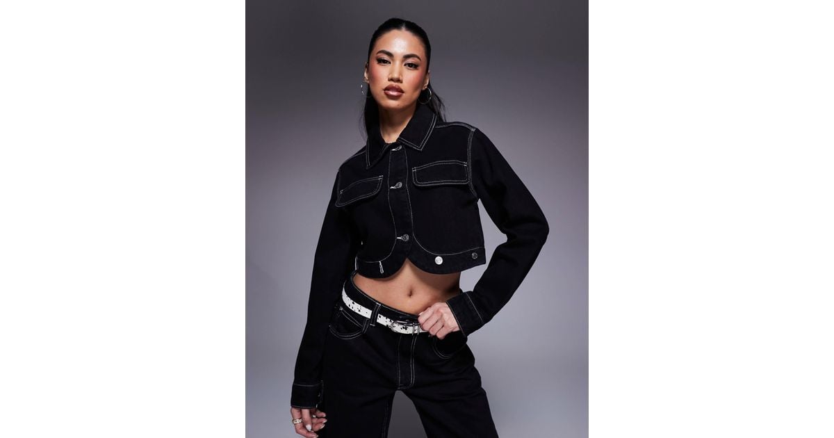 ASOS Denim Jacket With Contrast Stitch in Blue | Lyst