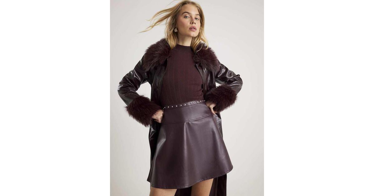River Island Faux Leather Hybrid Mini Dress in Brown | Lyst UK