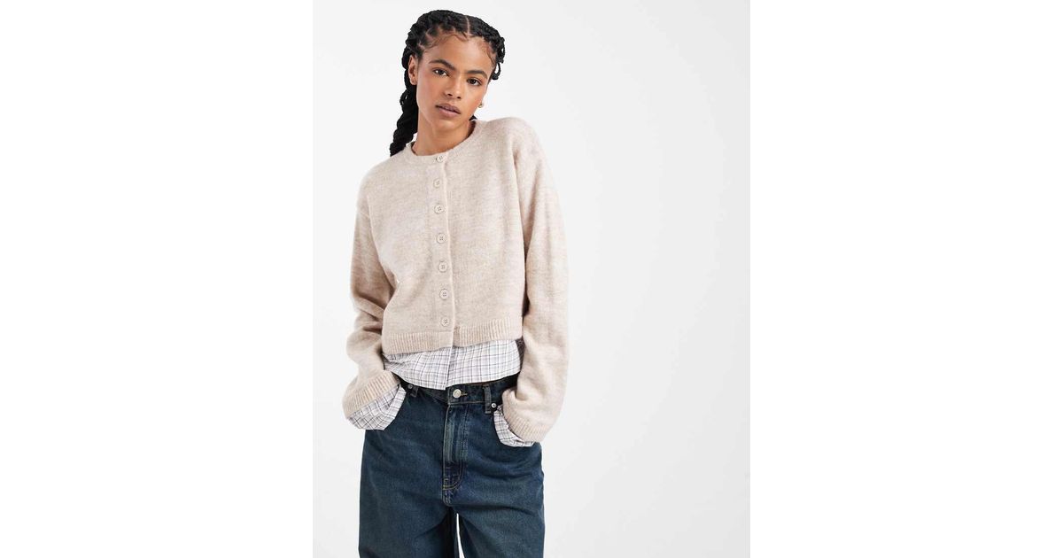 ASOS Knitted Cardigan With Woven Check Hem in Blue | Lyst UK
