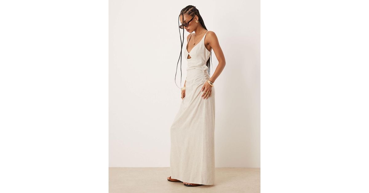 ASOS Linen Blend Maxi Sundress With Bralette Cut Out in Natural | Lyst