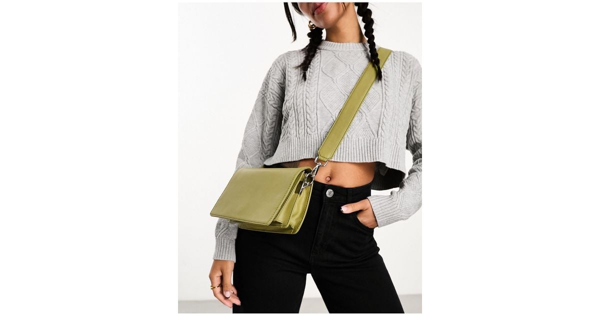 ASOS Leather Multi Compartment Crossbody Bag in Green | Lyst
