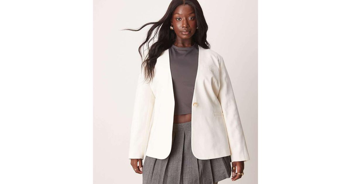 ASOS Curve Collarless Formal Blazer in White | Lyst UK