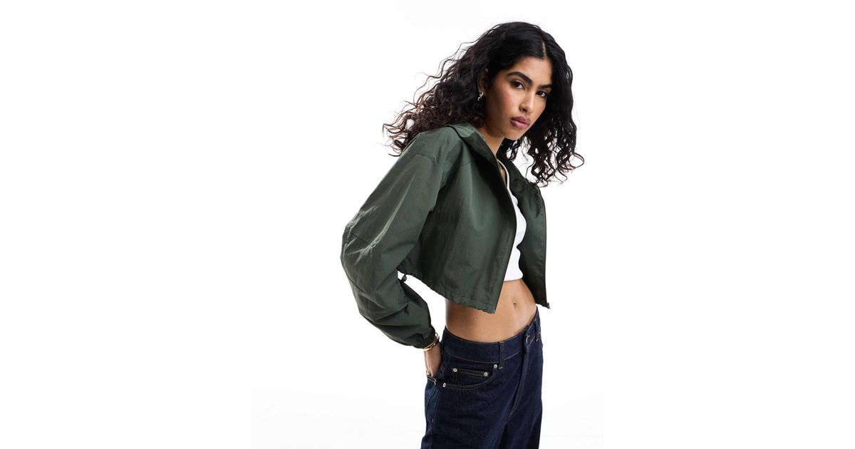 ASOS Cropped Hooded Rain Jacket in Gray | Lyst