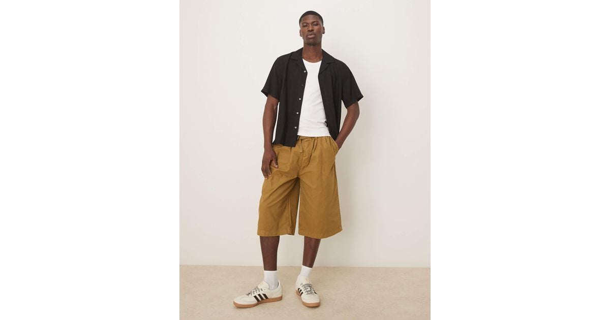 ASOS Longer Length Jorts With Belt And Pleats in Natural for Men | Lyst