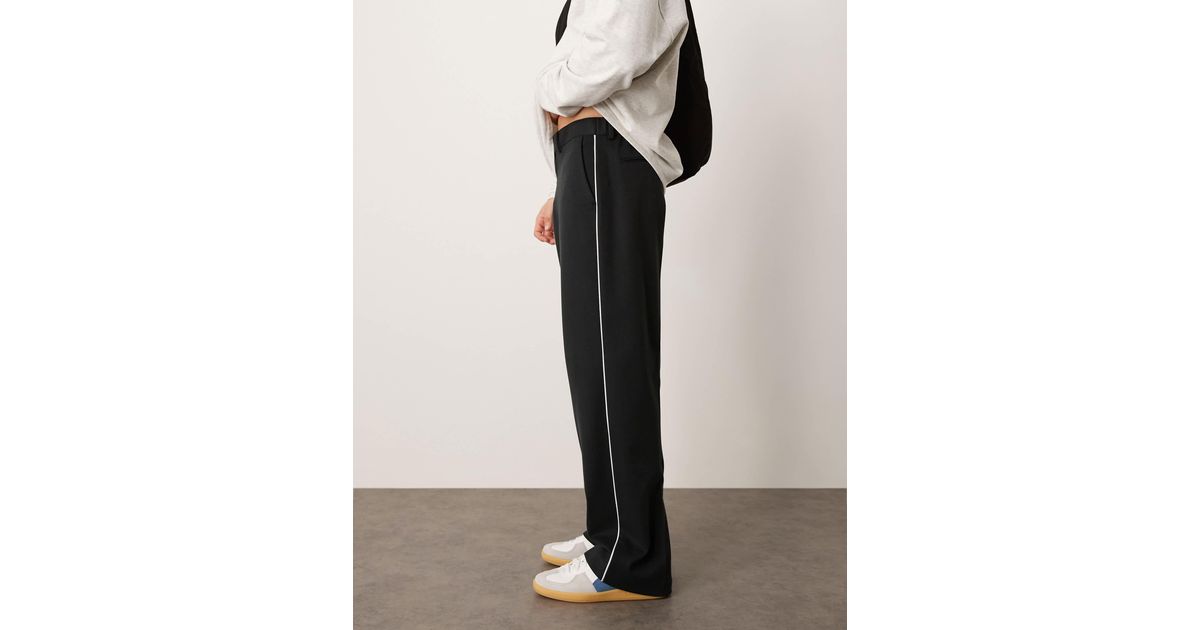 ASOS Smart Wide Leg Pants With Side Piping in Black for Men | Lyst