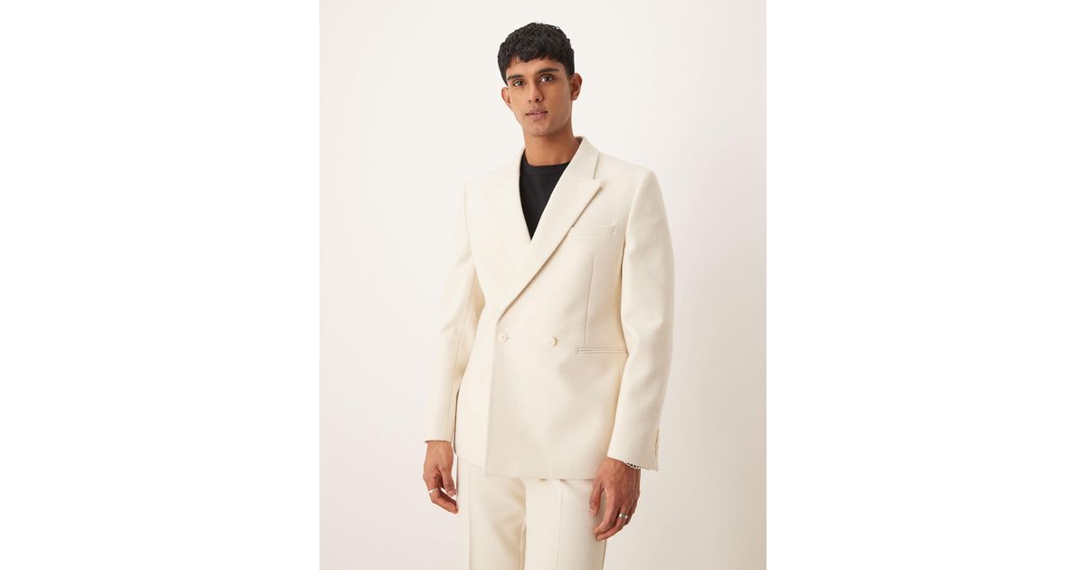 ASOS Slim Longline Heavyweight Suit Jacket in Natural for Men | Lyst