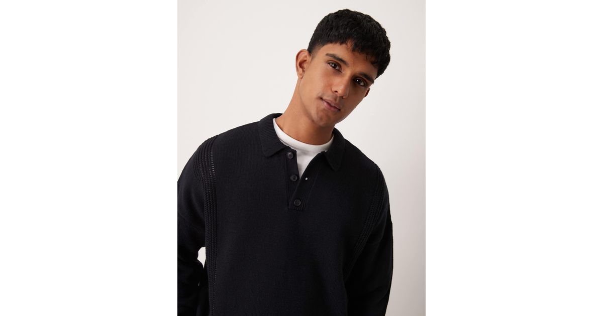 ASOS Oversized Boxy Fit Knitted Polo With Pointelle Stripe in Black for ...