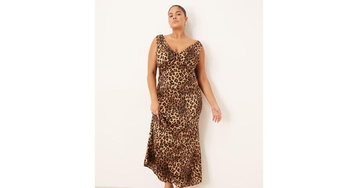 Brave Soul Plus Leopard Print Sleeveless Satin Maxi Dress in Brown ...