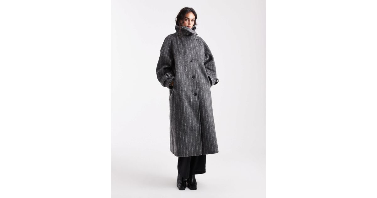 ASOS Longline Wool Blend Funnel Neck Coat in Gray | Lyst