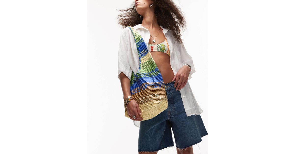 Mango Large Ombre Raffia Tote Bag in Blue | Lyst