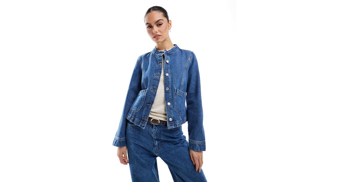 ASOS Denim Neat Fit 90s Jacket in Blue | Lyst