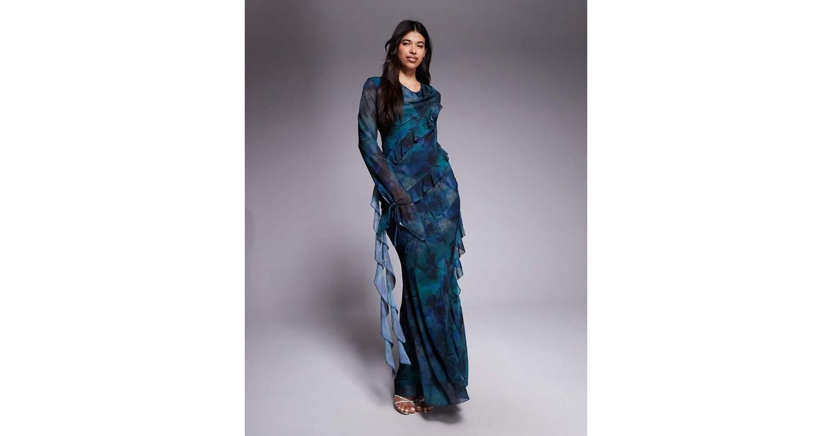 DASKA Chiffon Ruffle Maxi Dress in Blue | Lyst UK