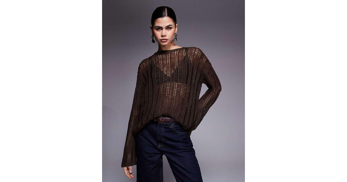 Edikted Jaide Sheer Ladder Knit Sweater in Blue | Lyst UK