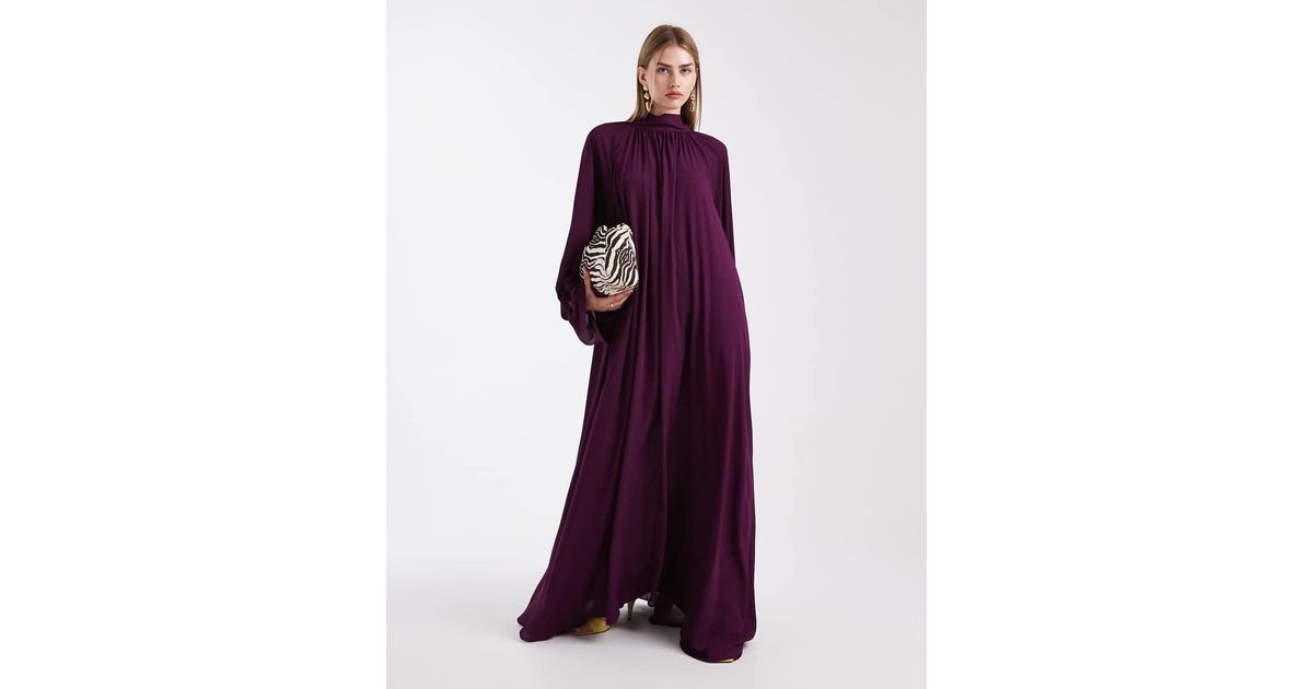 ASOS Gathered Volume Sleeve Maxi Dress in Purple | Lyst UK