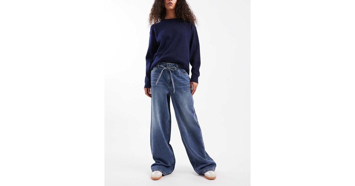 Object Tie Waist Wide Leg Jeans in Blue | Lyst UK