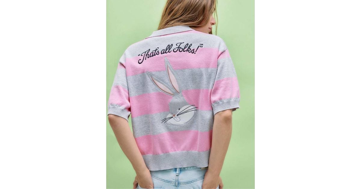 Stradivarius Bugs Bunny Knit Polo Shirt in Pink | Lyst UK