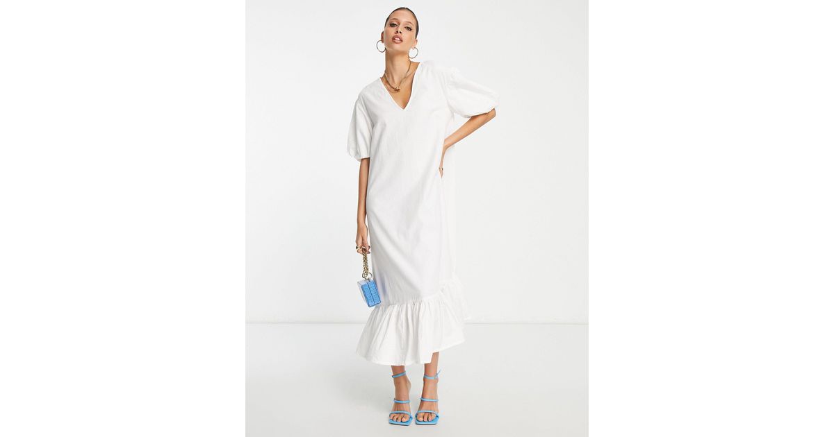 Pretty Lavish Balloon Sleeve Smock Midaxi Dress In White Lyst
