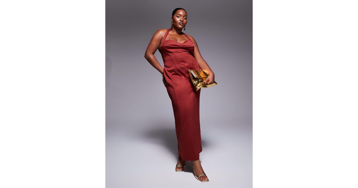 ASOS Asos Design Curve Structu Corseted Midi Dress in Red | Lyst