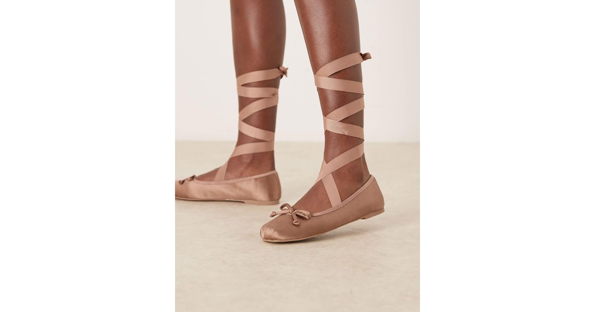 ASOS Lorene Bow Detail Tie Leg Ballets in Brown | Lyst