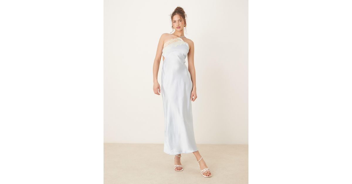 ASOS Asymmetric Strappy Lace Slip Midi Dress in White | Lyst