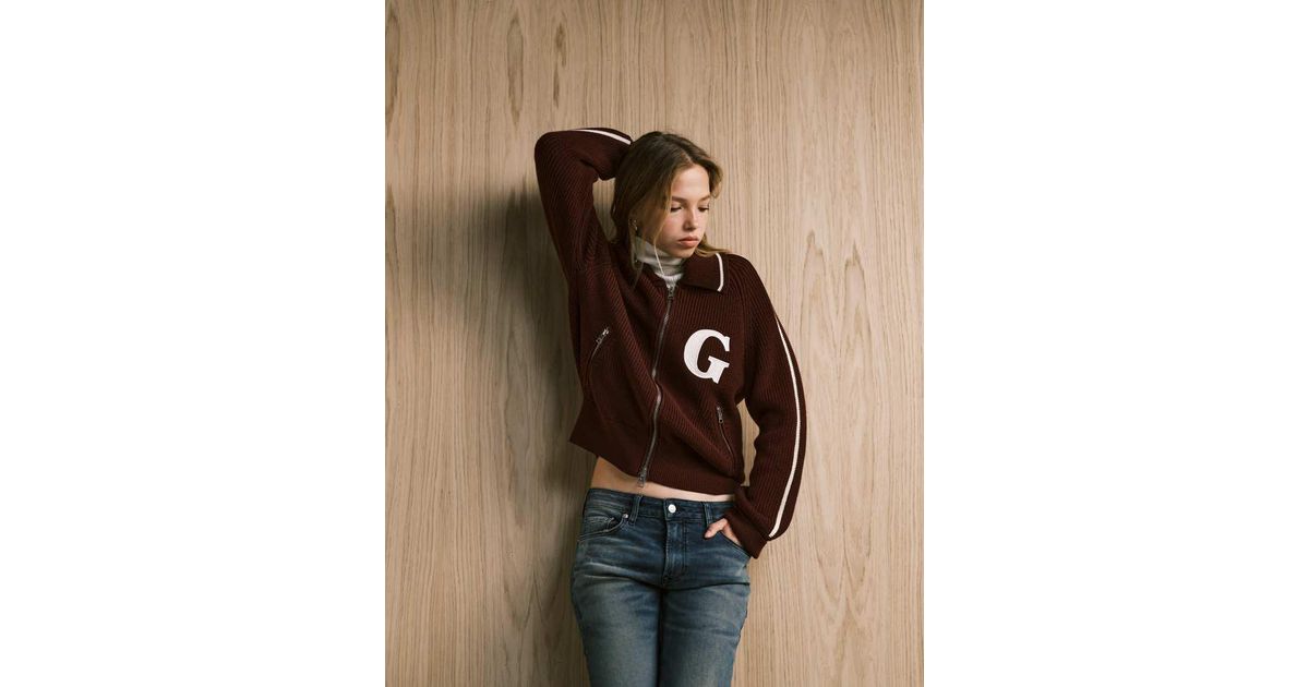 GANT Varsity G Logo Zip Cardigan in Natural | Lyst UK