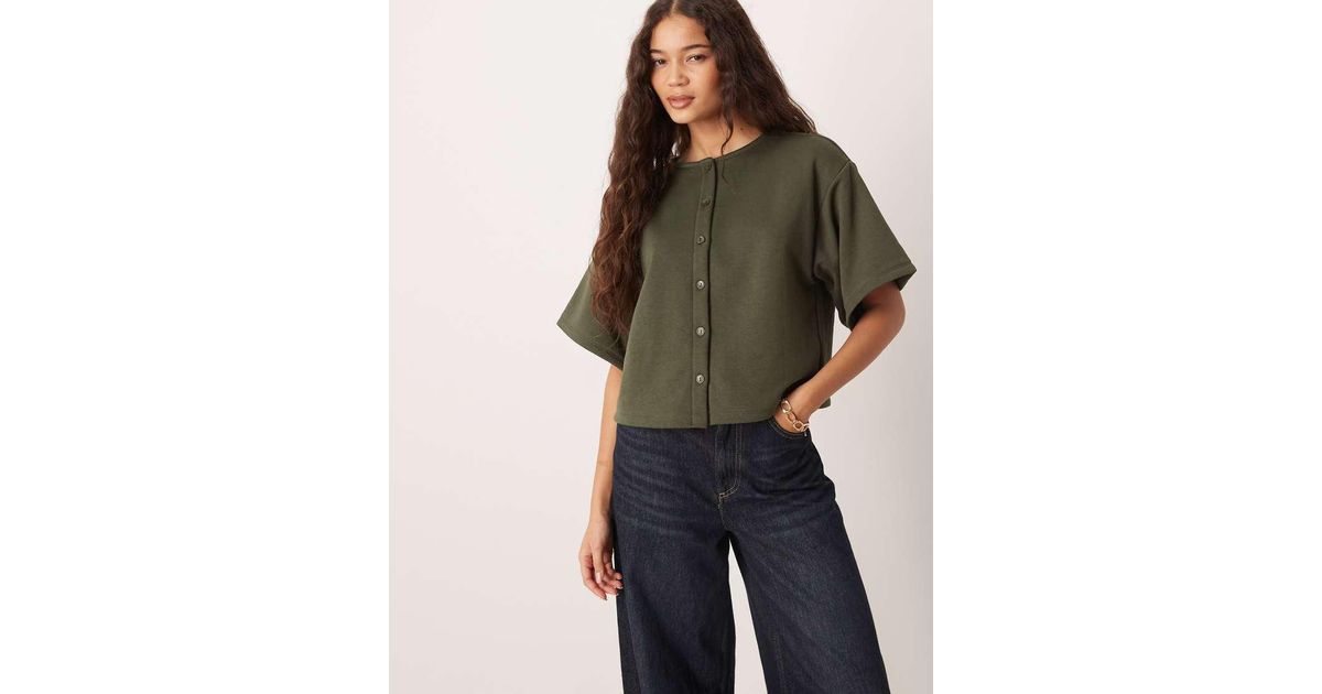 ASOS Boxy Button Through Sweat Top in Green | Lyst UK