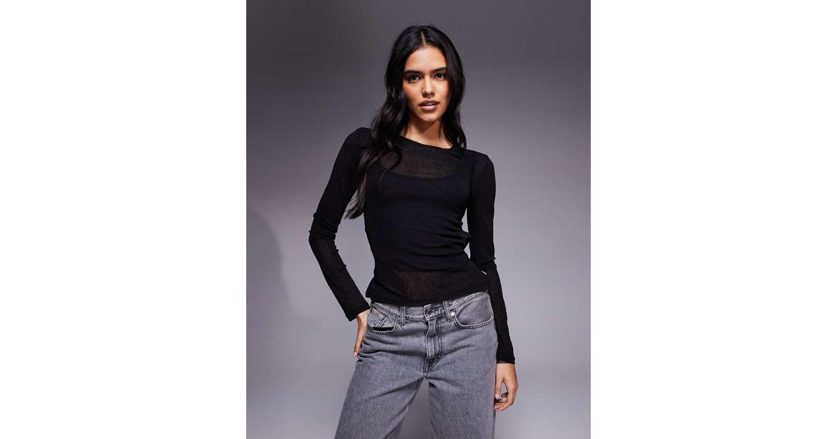 ASOS Gauzy Sheer Double Layer Top in Blue | Lyst UK