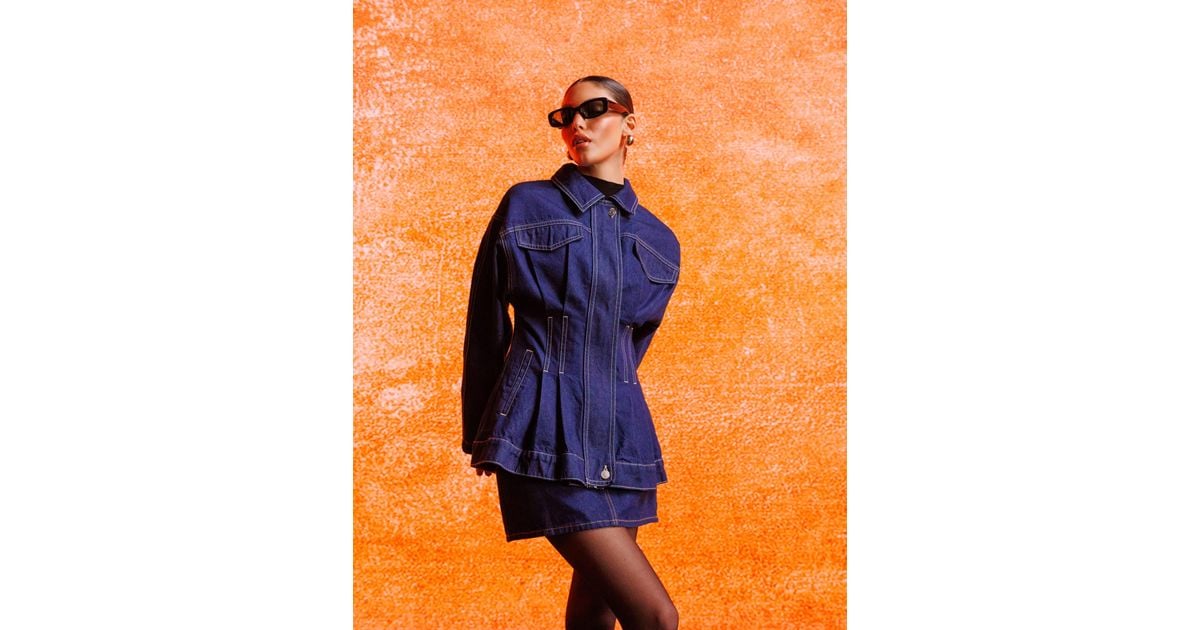 ASOS Premium Denim Jacket With Waist Seams in Orange | Lyst