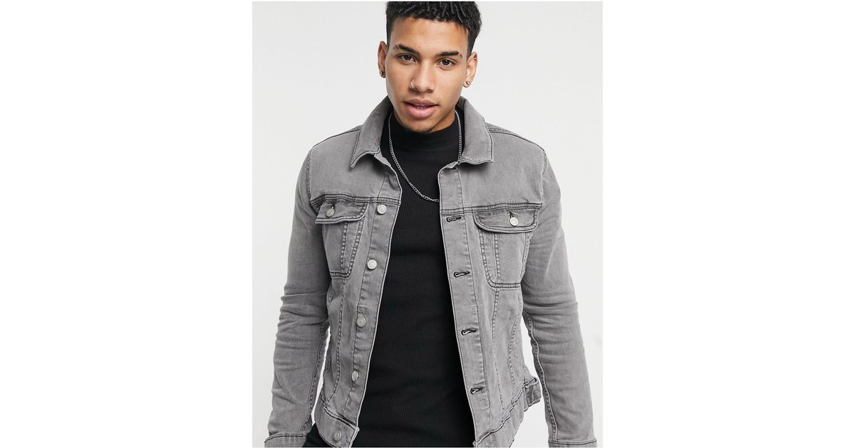 ASOS Skinny Western Denim Jacket in Grey for Men | Lyst Canada