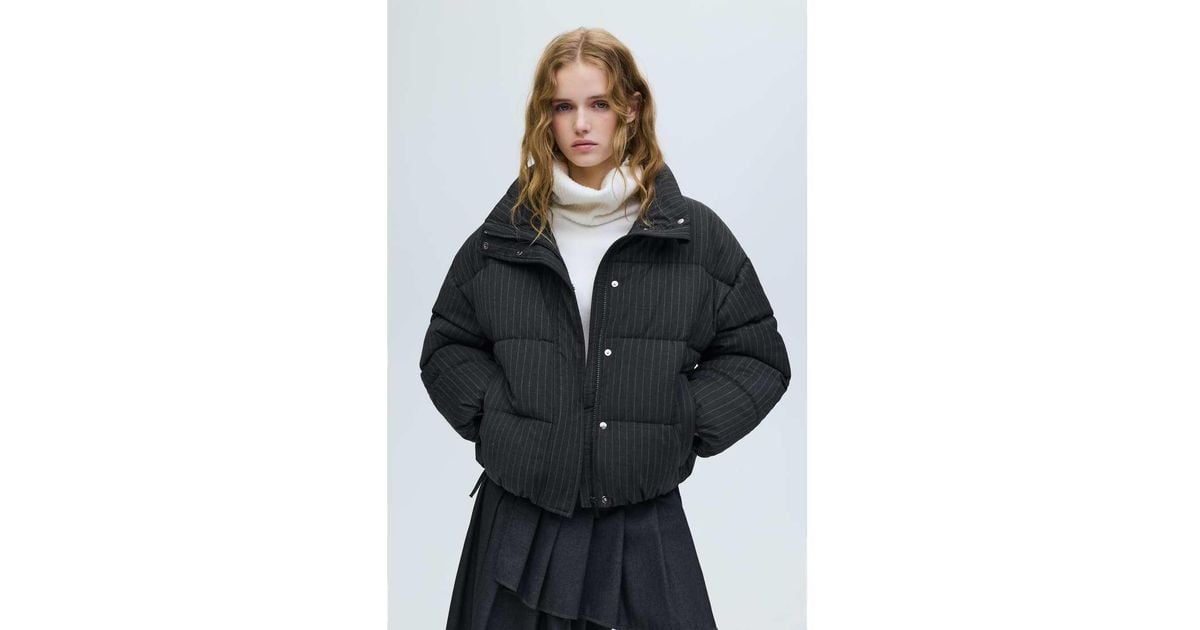 Pull&Bear Pinstripe Padded Jacket in Blue | Lyst UK