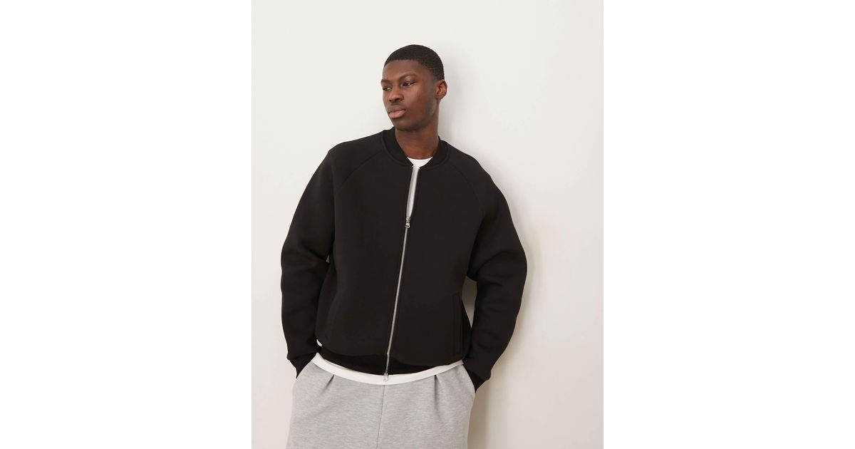 ASOS Heavyweight Relaxed Bomber Jacket in Black for Men | Lyst