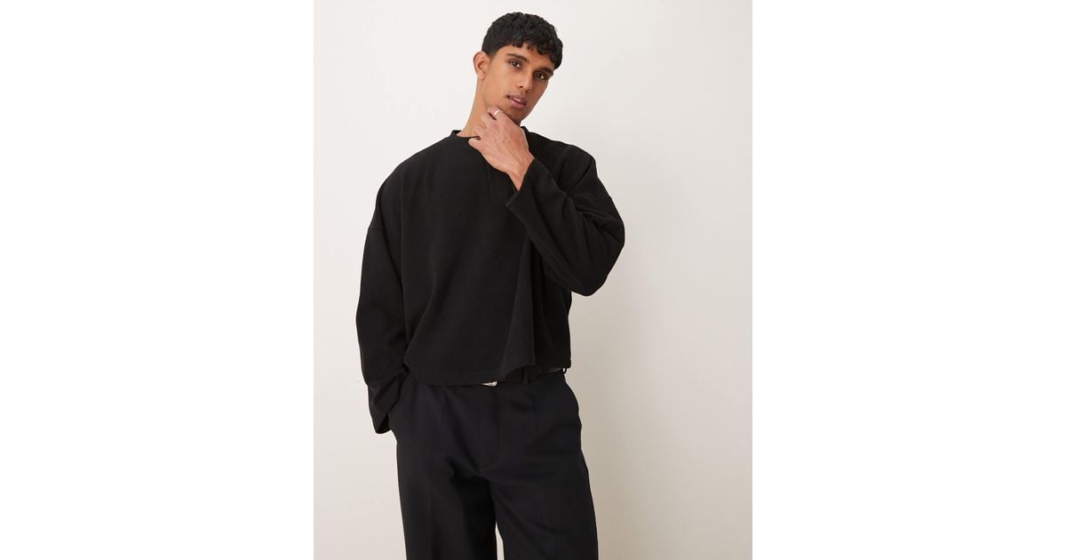 ASOS Super Oversized Cropped Heavyweight Rib Henley Jumper in Black for ...