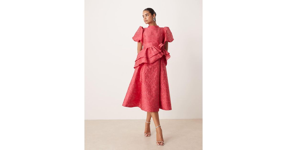 Sister Jane Dream Boudoir Jacquard Midi Dress With Rosette in Red | Lyst UK