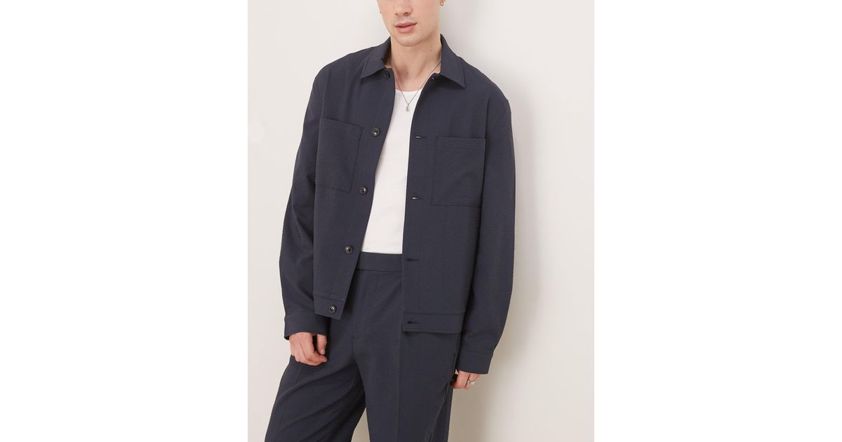 ASOS Smart Co-ord Button Harrington Jacket in Blue for Men | Lyst