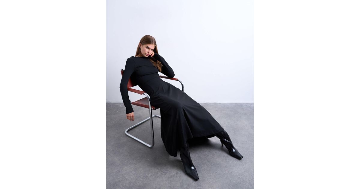 TOPSHOP Long Sleeve Scoop Back A-Line Maxi Dress in Black | Lyst