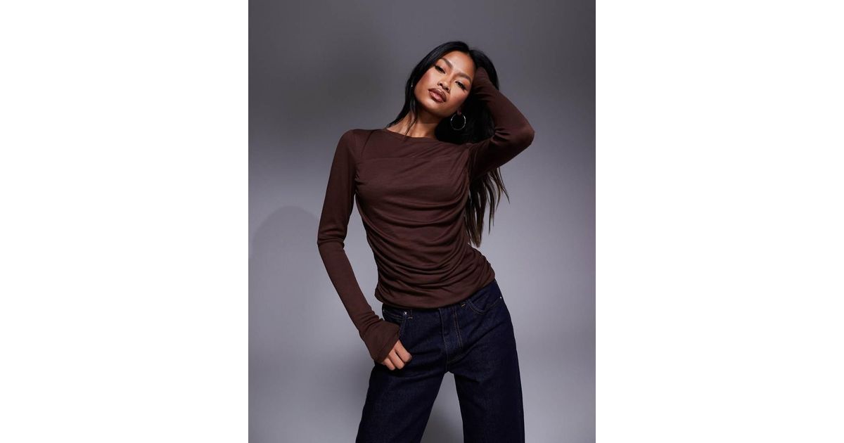 ASOS Soft Jersey Drape Long Sleeve Top in Blue | Lyst UK