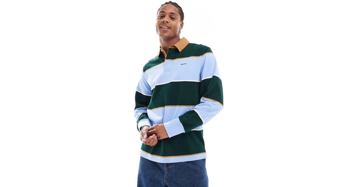 GANT 75th Anniversary Capsule Striped Rugby Sweat With Logo in Green ...