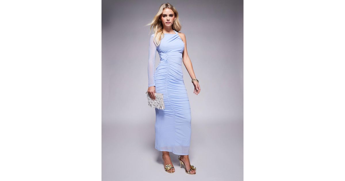 ASOS Asos Design Petite Mesh One Sleeve Asymmetric Midi Dress With ...