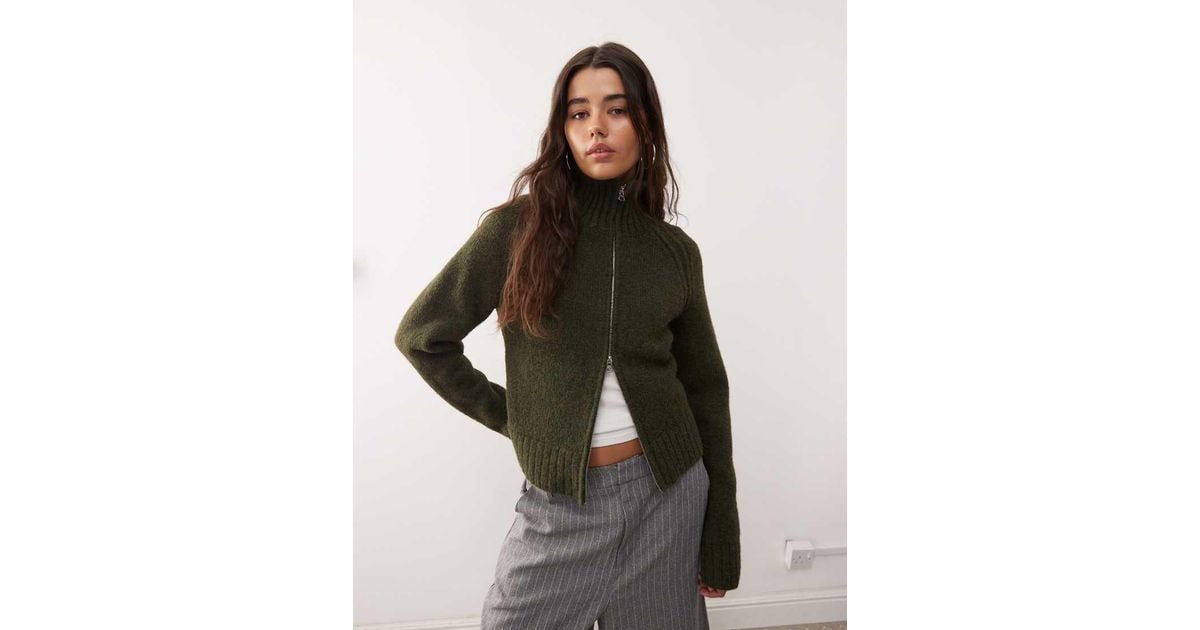 Weekday Wool Blend Hairy Knit Zip Through Cardigan | Lyst UK